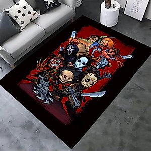 Horror Rug Non Slip Large Size Horror Movie Character Carpet Decor Area Rugs for Bedroom Gaming Room Living Room 48x72 inch