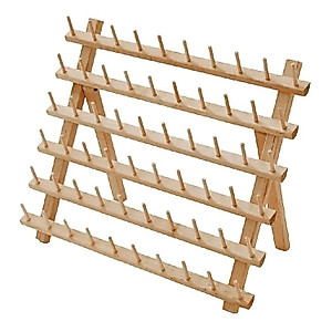 ThreadNanny 60 Spools Thread Rack - Premium Birchwood Thread Storage Organizer Stand for Sewing Embroidery Spools and Mini Cones - Thread Holders for Spools of Thread with Wall Mount Hanging Hooks