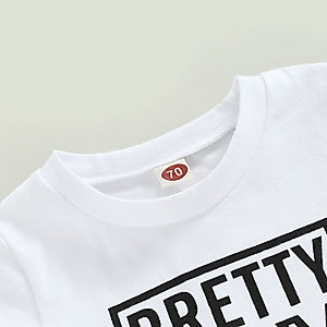 Infant Baby Boys Summer Clothes Sets Outfits Letter Print Short Sleeve T-Shirt and Stretch Casual Rolled Shorts Set (White, 0-6 Months)