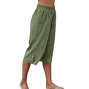 Veatzaer Womens Capri Pants Trousers Cotton Soft Cotton Trousers High Waisted Causal with Pockets(Grass Green,XL)