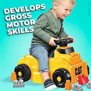 MEGA BLOKS First Builders Cat Toddler Building Blocks Toy Set, Build ‘n Play Ride-On with 11 Pieces and Storage, Yellow, Ages 1+ Years