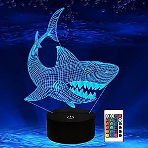 Shark Gifts, Shark Fan 3D Night Light 16 Colors Changing Night Lamp for Kids with Remote Control, 3D Illusion Lamp Birthday Gifts from Age 2 3 4 5 6+ Years for Boys Girls Men Women