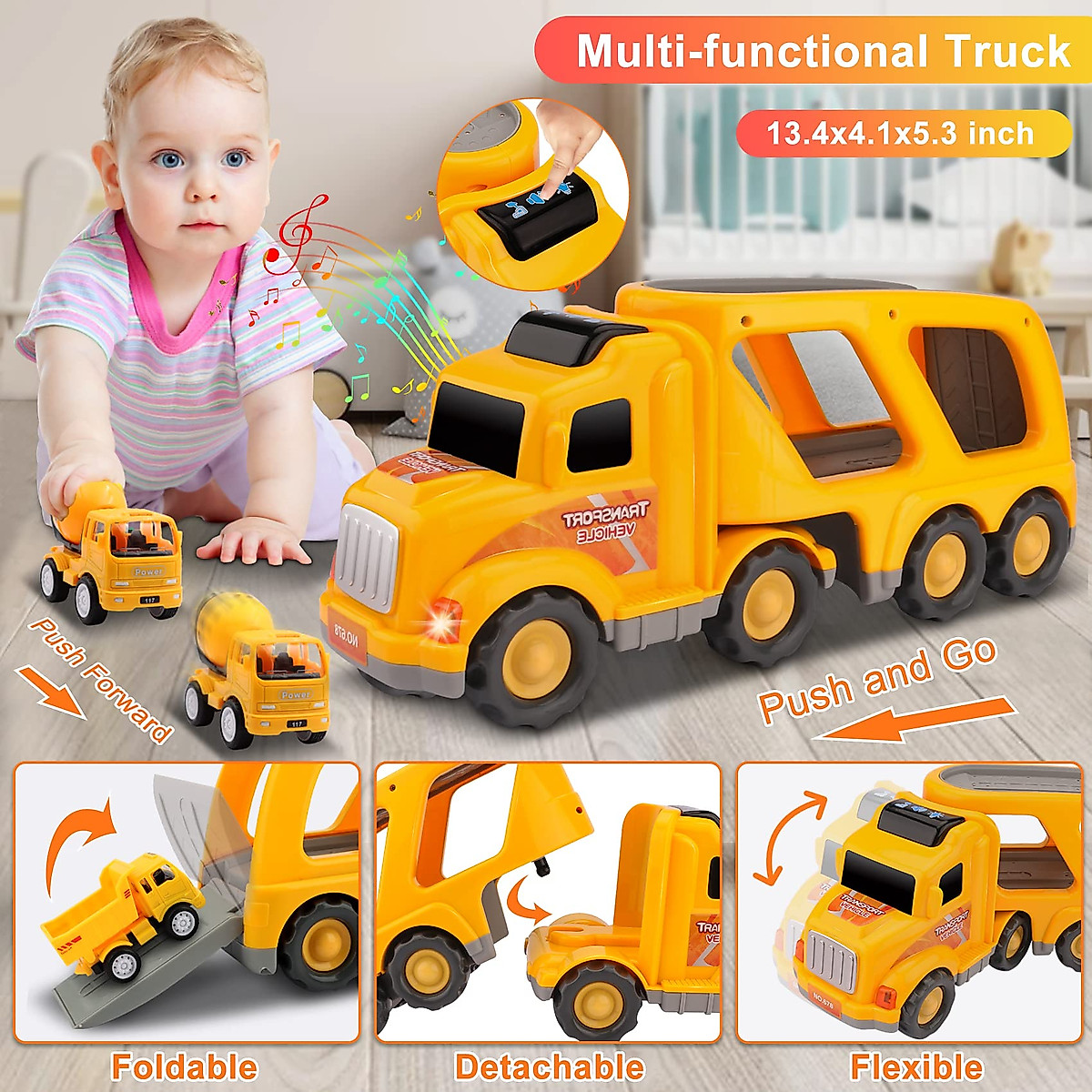 Nicmore Kids Toys Car for Boys: Toddler Toy Trucks for 2 3 4 5 6 Year Old Boys Girls | 5 in 1 Carrier Vehicle Construction Toys Bundle with City Transporter Toy Cars Gifts