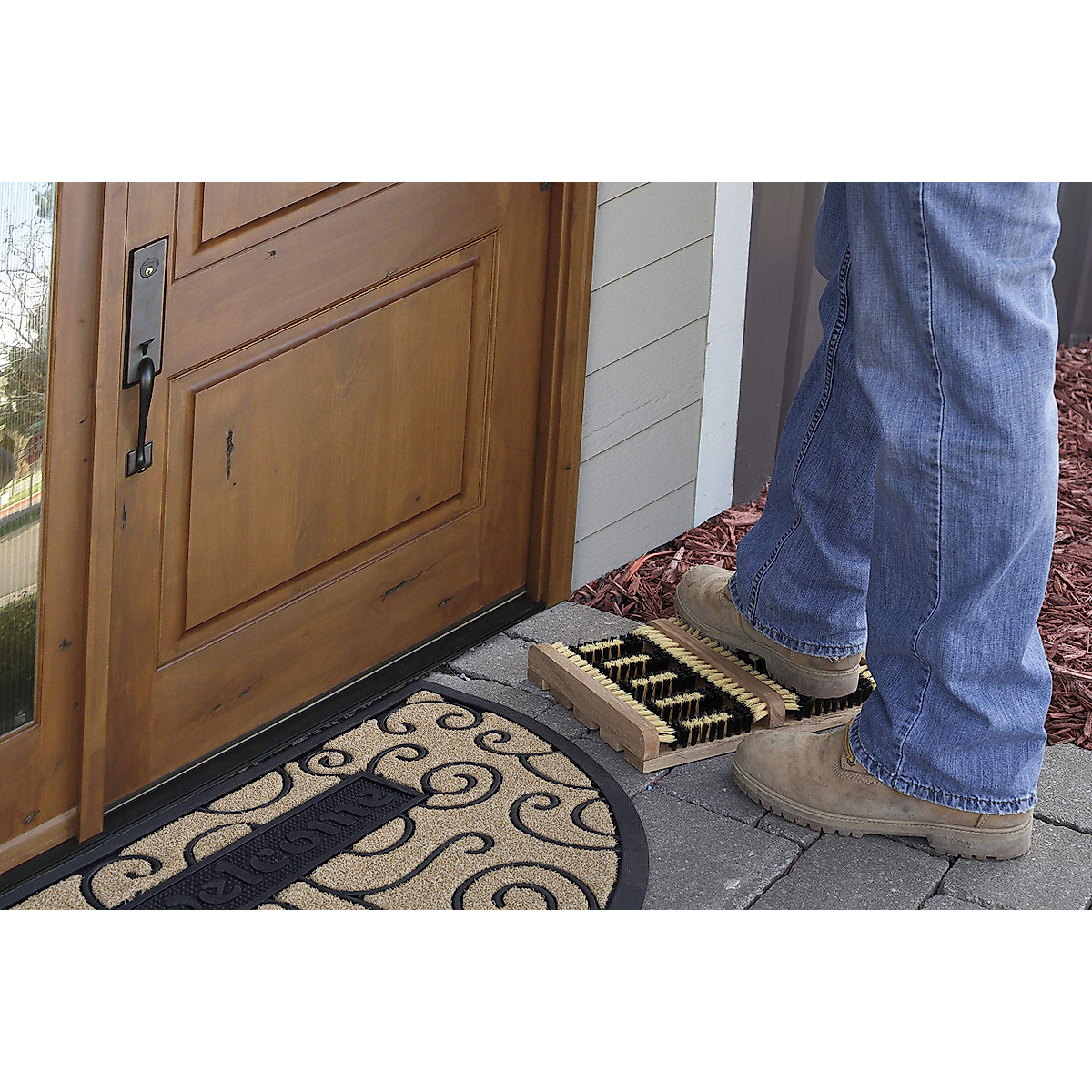 Superio Shoe and Boot Scraper, Outside Shoe Scrubber Brush 10.5 X 14 Inch - Cleans Deep Removes All Outdoor Dirt, Snow, Mud and Sand. Construction, Hiking Cleaner (Wood 1-Pack)