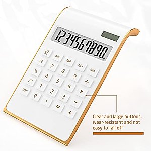 Calculators, Desktop Calculator with Large LCD Display, 10 Digits Solar Power Basic Office Calculator, Gold Office Desk Supplies and Accessories