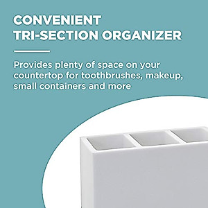 Zenna Home 3-Piece Bathroom Accessory Set: Vanity Organizer, Lotion or Soap Dispenser, and Waste Basket,White with Maple Trim, Brentwood Bath Accessories