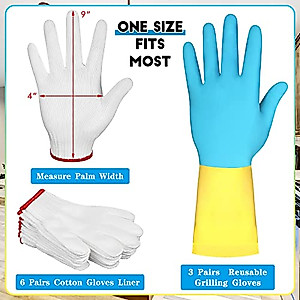 3 Pairs Meat Pulling Gloves Grilling Gloves with 6 Pairs Cotton Gloves Liner Reusable Heat Resistant BBQ Gloves Pork and Meat Pulling Gloves for Pork Chicken Hot Meat
