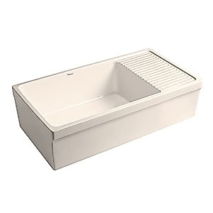 Whitehaus Collection WHQD540-BISCUIT Quatro Alcove Kitchen, Fireclay, Front Apron Sink, Glossy, Biscuit