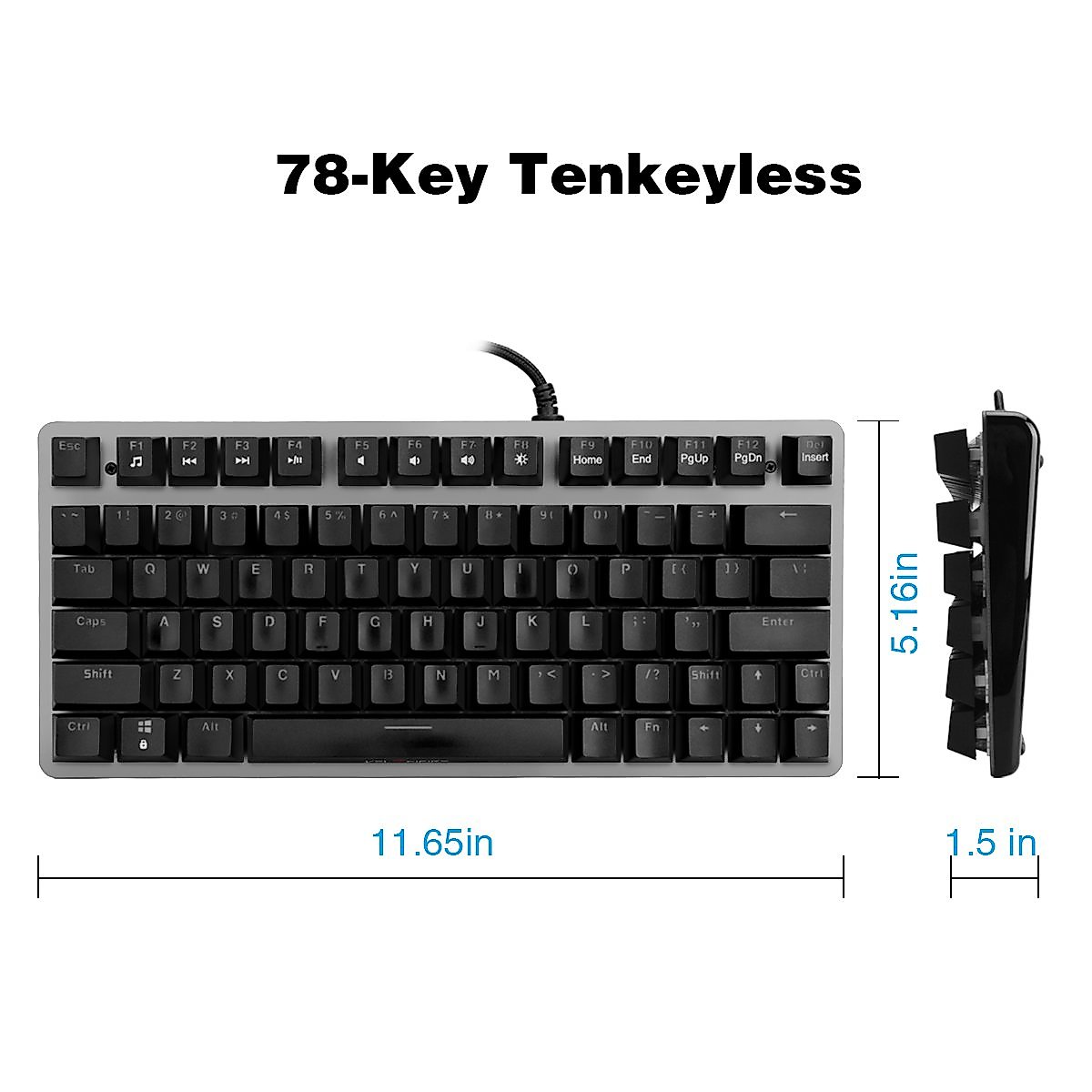 VELOCIFIRE Tenkeyless Mechanical Keyboard Mini, 78-Key Compact Ergonomic, Outemu Brown Switches Backlit and Double-Shot ABS Keycaps for Copywriter, Typist and Programmer