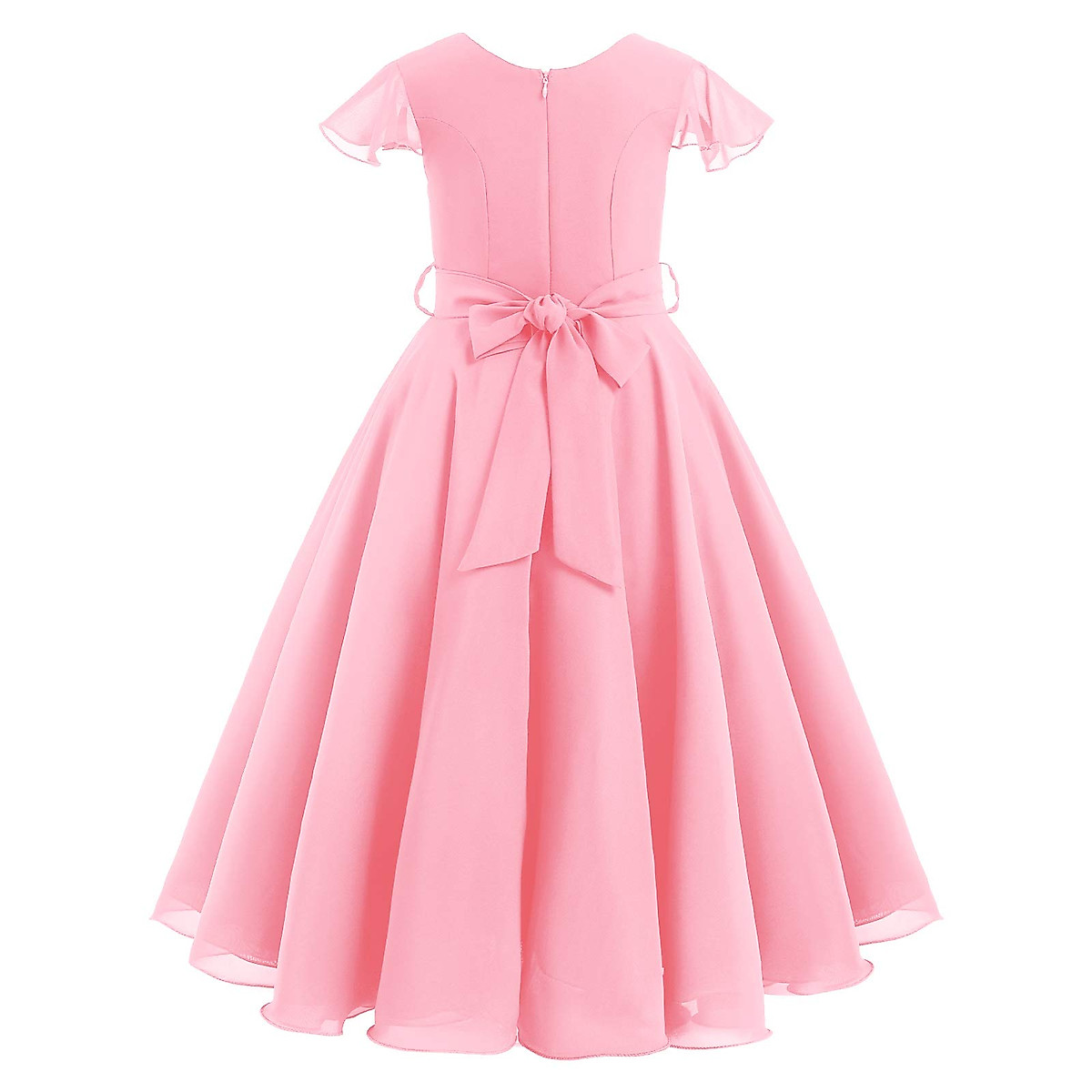 Embroidered Sequins Bowknot Flower Girls Tutu Princess Backless Dress for Kids Baby Christening Baptism Communion Birthday Pageant Party Wear Formal Wedding Dresses for Toddler Blush Pink 13-14 Years