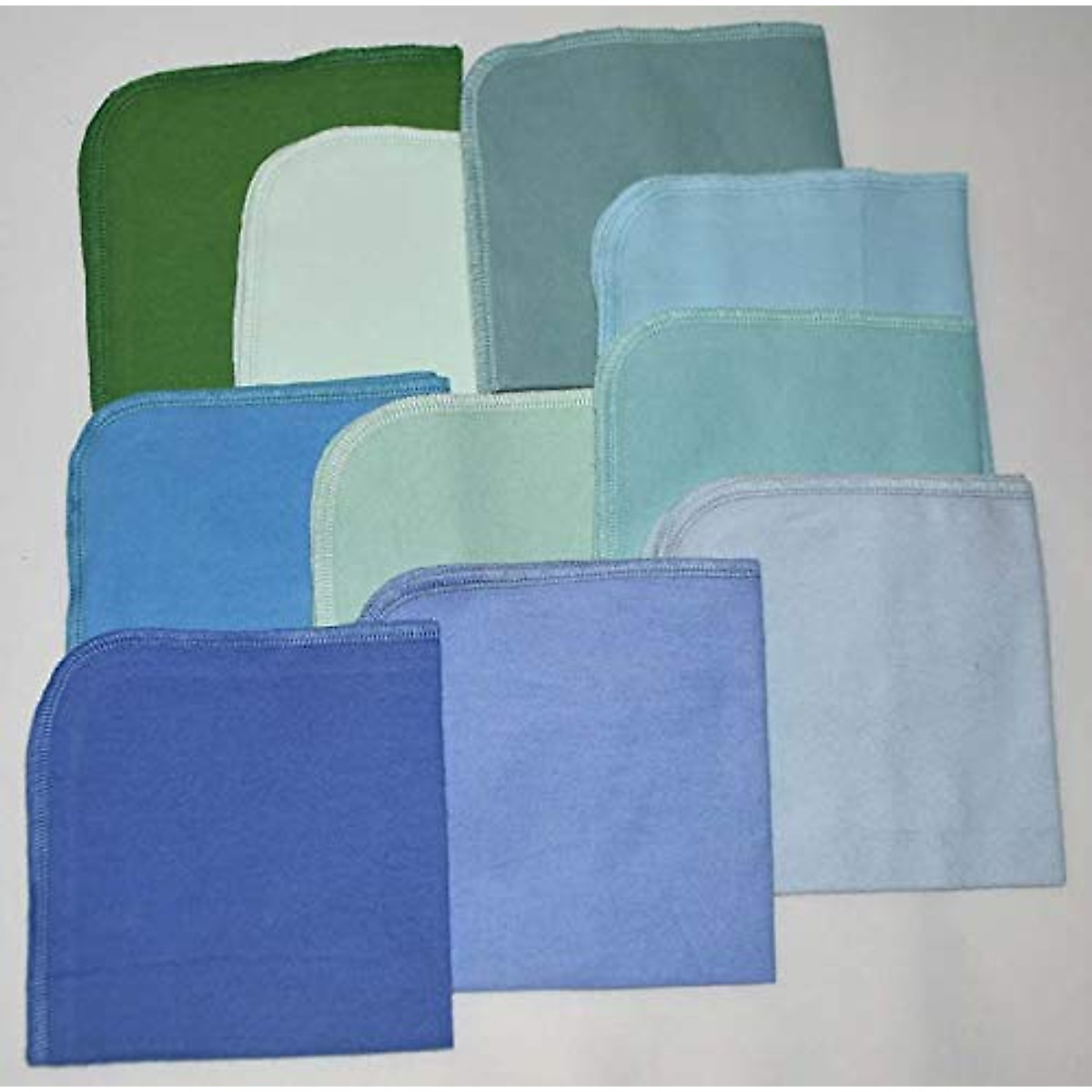 1 Ply 12x12 Inches Set of 10 Solid Flannel Paperless Towels Blues and Greens