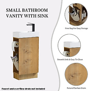 JINDOLI 16“ Bathroom Vanity Sink Combo for Small Space, Modern Floor-standing Small Bathroom Vanity with Sink, Small Bathroom Sink Cabinet Set with 2 Toilet Paper Holders, Snaefell Oak