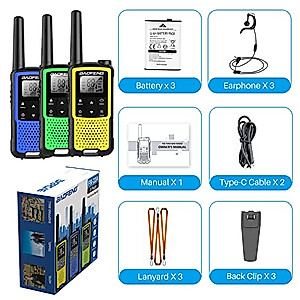 Walkie Talkies for Adults Long Range, BaoFeng Two Way Radio walkie-talkies 3 Pack Rechargeable Li-ion Batteries, 3 Miles 22 Channels USB Type-C Charger Auto Squelch for Biking Camping Hiking