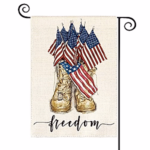 AVOIN colorlife 4th of July Patriotic Garden Flag Double Sided Outside 12x18 Inch, Freedom Soldier Boots American Flag Yard Outdoor Decoration
