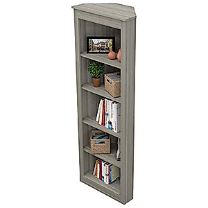 Pemberly Row 71" 5 Shelf Engineered Wood Corner Bookcase in Gray Smoke Oak