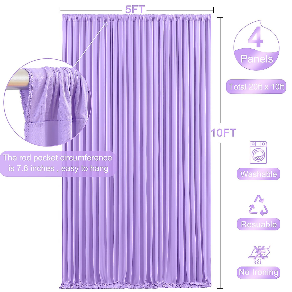 4 Panels Lavender Backdrop Curtain for Parties Wedding Wrinkle Free Light Purple Photo Curtains Backdrop Drapes Fabric Decoration for Baby Shower Photoshoot 20ft(W) x 10ft(H)