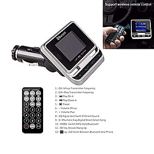 Bluetooth FM Transmitter for Car, Wireless Car Radio Adapter, Handsfree Auto Kit with Remote Control, MP3 Music Player Support USB Charger Siri Google Assistant U Disk/TF Card/Aux