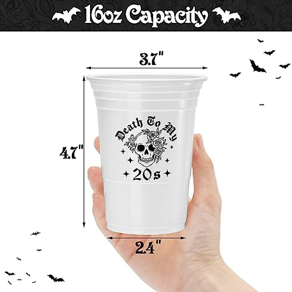 Nefelibata 50 Pack Gothic 30th Birthday Party Cups Halloween Women Death to My 20s Plastic Cup Female RIP Twenties Party Supplies Funny Falll Girl 30th Birthday Table Decorations