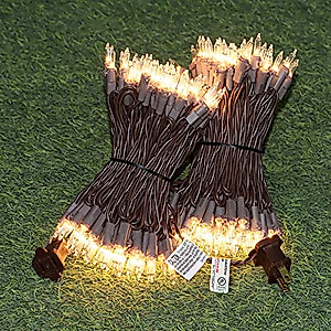 JinBest Brown Wire Christmas Lights, Commercial 200 Clear Mini Light Set, Pack of 2 Sets 100 Lights, for Indoor Outdoor Party, Garden, Fences, Trees.
