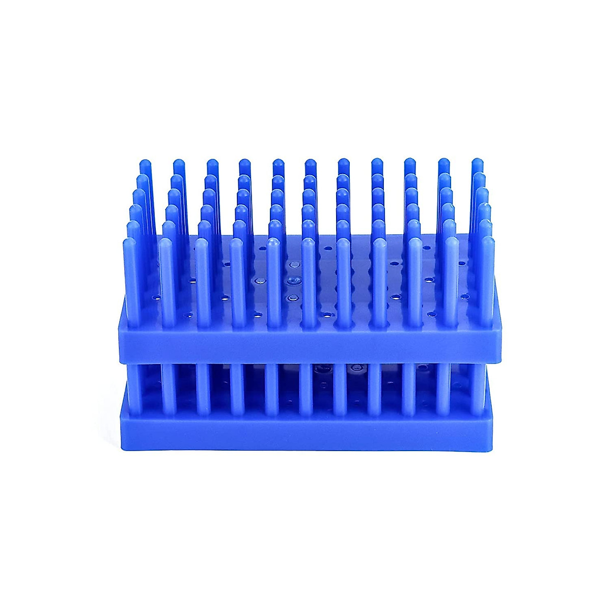 QWORK Test Tube Rack, Plastic Spike Drying Rack Holds, 2 Pack, 66-Position, for 12-16 mm Tubes, Blue