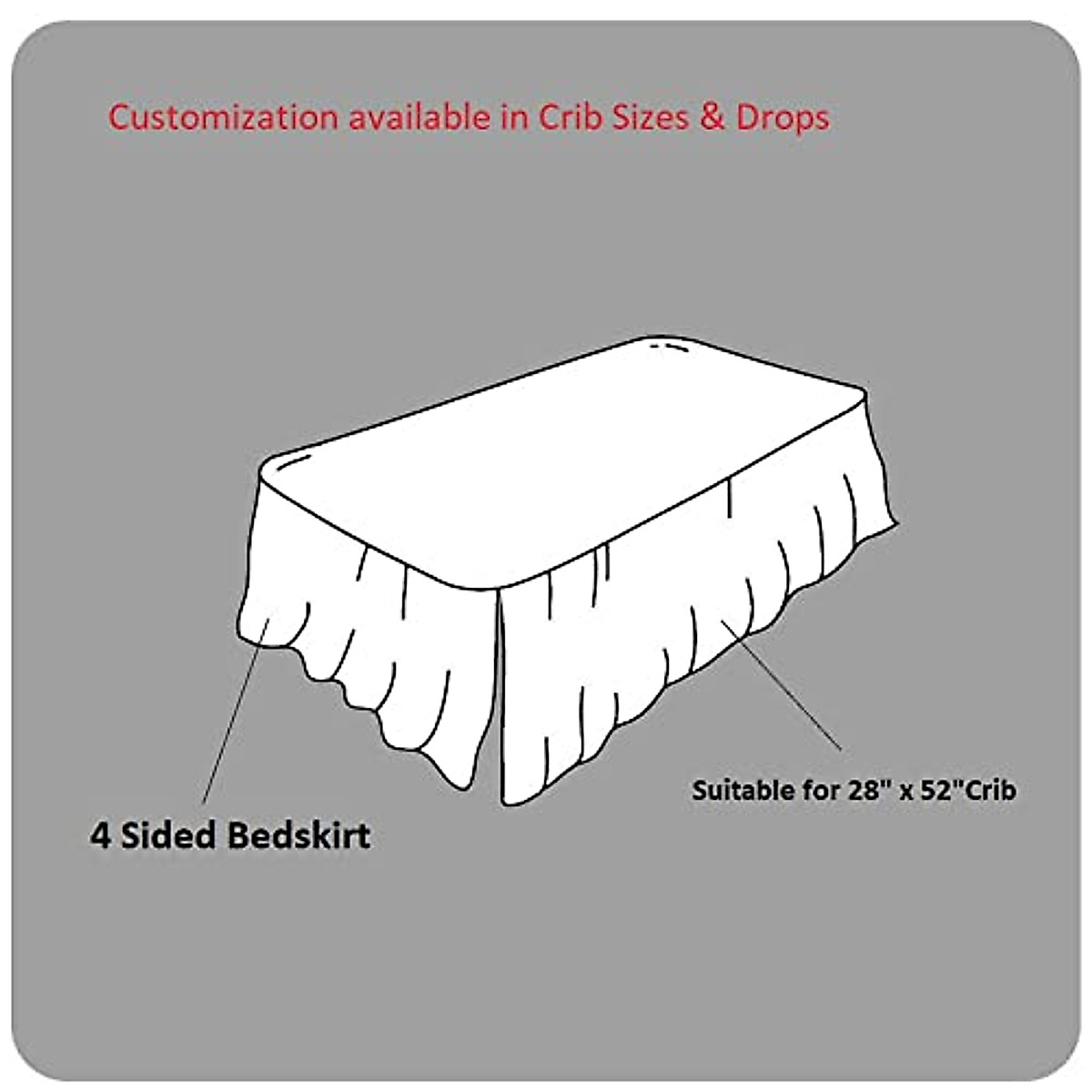 Crib Bed Skirt Dust Ruffle - Crib Dust Ruffle with Split Corners - Baby Crib Bedskirts 600TC 100% Cotton - Nursery Crib BeddLing Infants Toddler Bedskirt - 14" Drop (28"x52" - Standard, White)