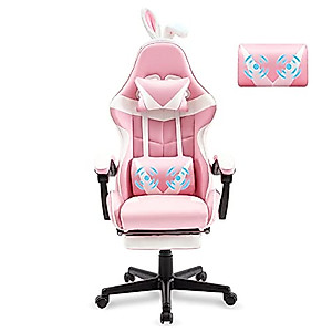 Soontrans Pink Gaming Chair with Footrest,Lovely Computer Game Chair,Desk Chair for Granddaughter,Sister,Girlfriend,Wife and Love with Headrest,Lumbar Support Gamer Chair (Pink)