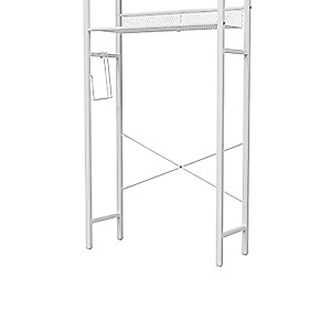 HOME BI Over The Toilet Storage Shelf ，Bathroom Organizer Over The Toilet Storage 4-Tier ，Wooden freestanding Toilet Shelf for Space Storage Toilet with Hooks (White Oak)