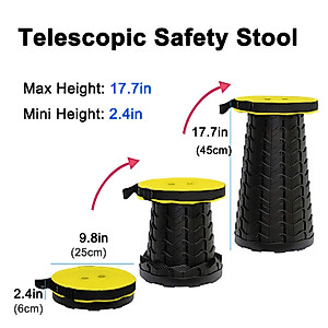 Avenoir Telescopic Portable Stool, Camping Retractable Folding Stool for Fishing, Hiking, Travel, Queuing, Gardening Max Load 397lb(Yellow)