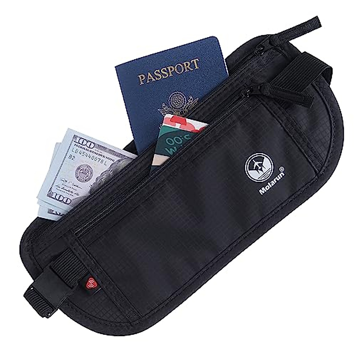 Money Belt for Travel for Women Men Hidden - RFID Blocking Travel Wallet Security Passport Holder, Slim Travel Pouch Fanny Pack Belt Bag - Black