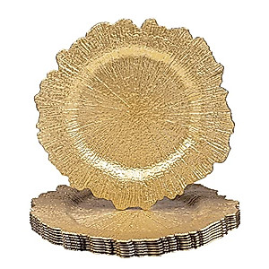 MAONAME 13" Gold Charger Plates Set of 8, Round Reef Chargers for Dinner Plates, Plastic Plate Chargers for Table Setting, Wedding Decor