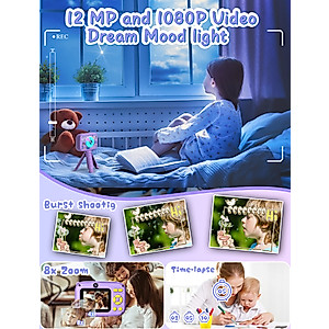 MIIULODI Kids Camera, Christmas Birthday Gift for Kids 3-12 Year Old Girl Boy 2.4 Inch Time-Lapse Video Record Scientific Children Digital Cameras Toddler Night Light Toys for 4 5 6 7 8 Year Old