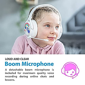 ONANOFF Cosmos+ Active Noise Cancelling Bluetooth Kids Headphones, Over-Ear Volume Limiting with Built in Mic, 24 Hours Battery Life, Unicorn White