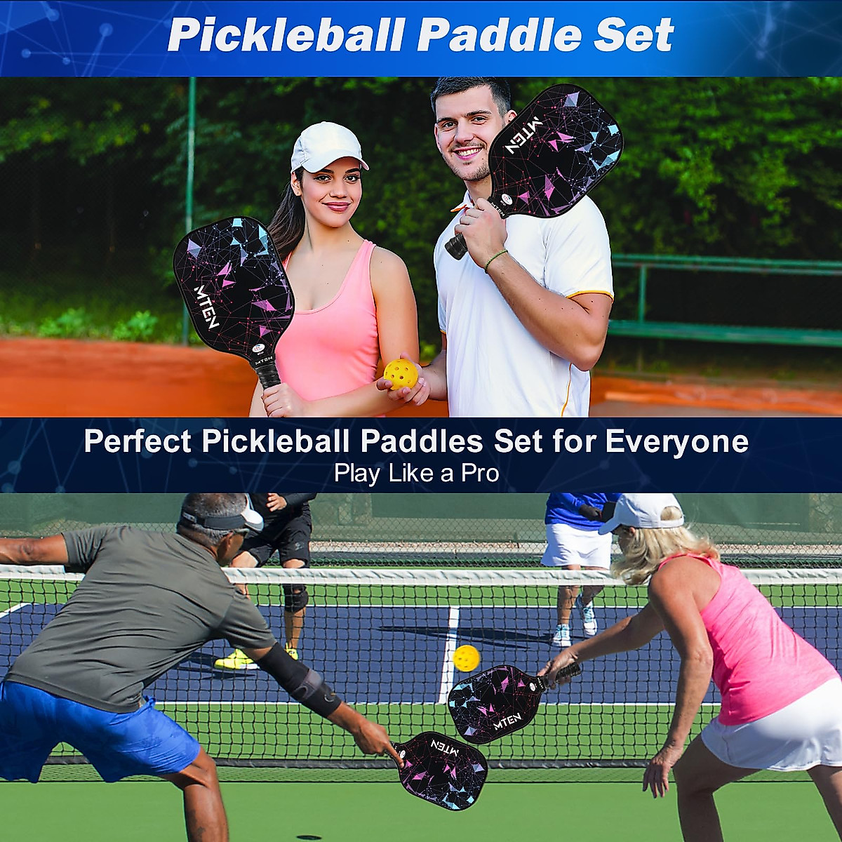 Pickleball Paddles Set of 2, USAPA Approved Fiberglass Surface Pickleball Set with 2 Pickleball Rackets,4 Pickleball Balls,1 Portable Carry Bag, Pickle Racket Set ​for Men Women