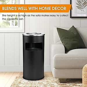 Hiteemer Outdoor Trash Can with Lid Round, Stainless Steel Garbage Can Waste Bin with Removable Inner Barrel Dome for Indoor,Home,Office,Restaurant,Patio,Garden,Kitchen(Black)