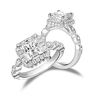 DovEggs 2 carat Center 7x7mm G-H-I Color Princess Astro Cut Moissanite Halo Engagement Ring Sterling Silver with Accents for Women Band Width 2.3mm (5.5)