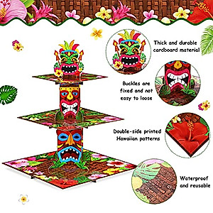 3 Tier Hawaiian Cupcake Stand Tiki Torch Cupcake Holder Luau Theme Cake Holder Decorations Tropical Cupcake Dessert Holder for Summer Pool Beach Birthday Party Supplies (1 Pack)