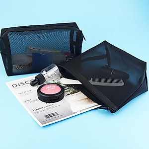 yeabwps 4 Pieces Portable Mesh Cosmetic Bags Breathable Makeup Bags Black Mesh Zipper Pouch for Home Offices Travel Accessories Organizer, 2 Sizes