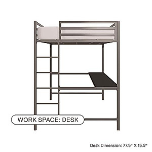 DHP Miles Metal Full Loft Bed with Desk, Silver