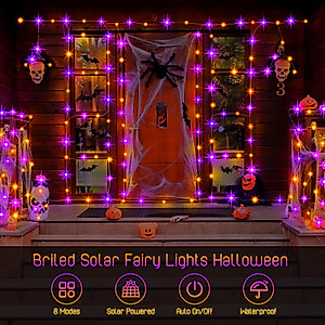 Retisee 8 Pieces Solar Orange and Purple Halloween Fairy Lights 39.37ft String Halloween Lights 120 Led 8 Modes Solar Twinkle Lights Outdoor Waterproof for DIY Balcony Patio Garden Outdoor Decorations