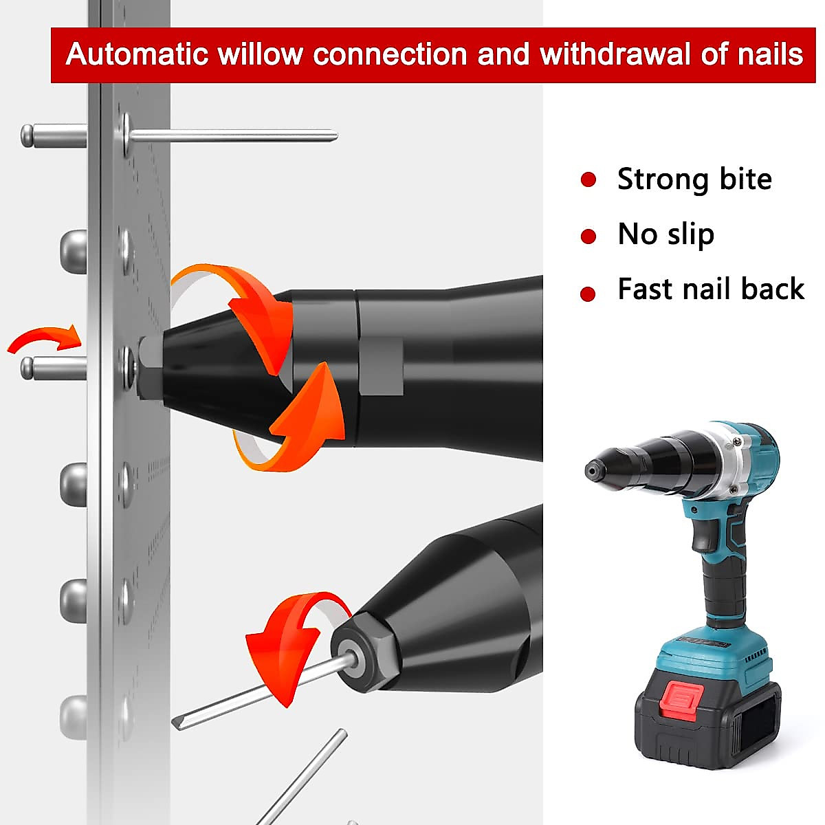 Etersec Cordless Rivet Gun, Portable 21V Lithium Battery Charging Full-Automatic Core Pulling Rivet Gun Professional Kit,with Battery and Charger，for 1/8 ", 5/32", 3/16 "Rivets