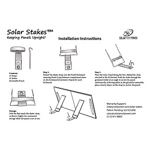 Solar Stakes - Anchor Portable Solar Panels with Seamless Add-on, Heavy Duty Strap with Hook/Loop and Elastic, 7" Aluminum Stake, Prevents Wind Tipping