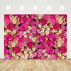 Ticuenicoa 7x5ft Pink Red Rose Flowers Photography Backdrop Valentine's Day Photo Background Baby Shower Wedding Happy Birthday Decoration Mother's Day Backdrop Blossoms Roses Photo Booth Props