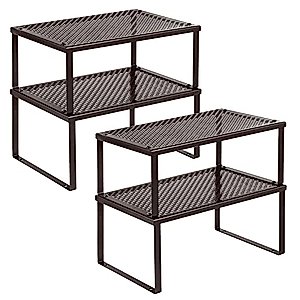 SONGMICS Cabinet Shelf Organizer, Stackable, Expandable, Set of 4 Metal Kitchen Counter Shelves, Brown UKCS06BR