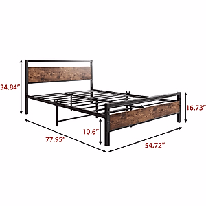 BOFENG Full Size Bed Frame with Wood Headboard,Heavy Duty Platform Bed Frame Full with Storage No Box Spring Needed,Reinforced Steel Slats Support,Mattress Foundation,Rustic Brown