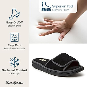 Dearfoams Men's Indoor/Outdoor Adjustable Machine Washable Memory Foam Terry Slide Slipper, Black (Quilted), 11-12