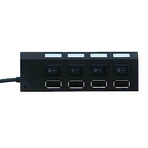 Xtreme 4-Port USB Hub, 4 Individual LED Power Switches, Works With Laptops/Desktops, Supports All USB Devices: Wireless Mice, Smartphones, Tablets, Plug and Play Installation