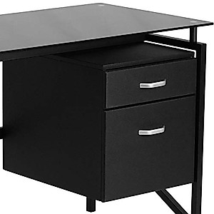 Flash Furniture Singleton Glass Desk with Two Drawer Pedestal,Black