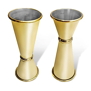 2 PCS Japanese Style Double Jigger, findTop 1oz / 2oz Stainless Steel Measure Liquor Cocktail Jiggers with Interior Measurements (Gold)