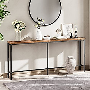 ALLOSWELL Console Sofa Table, 70.9" Narrow Entryway Table, Extra Long Console Table Behind Couch, 1.2" Thick Board, Skinny Hallway Table for Entrance, Living Room, Foyer, Rustic Brown CTHR2801