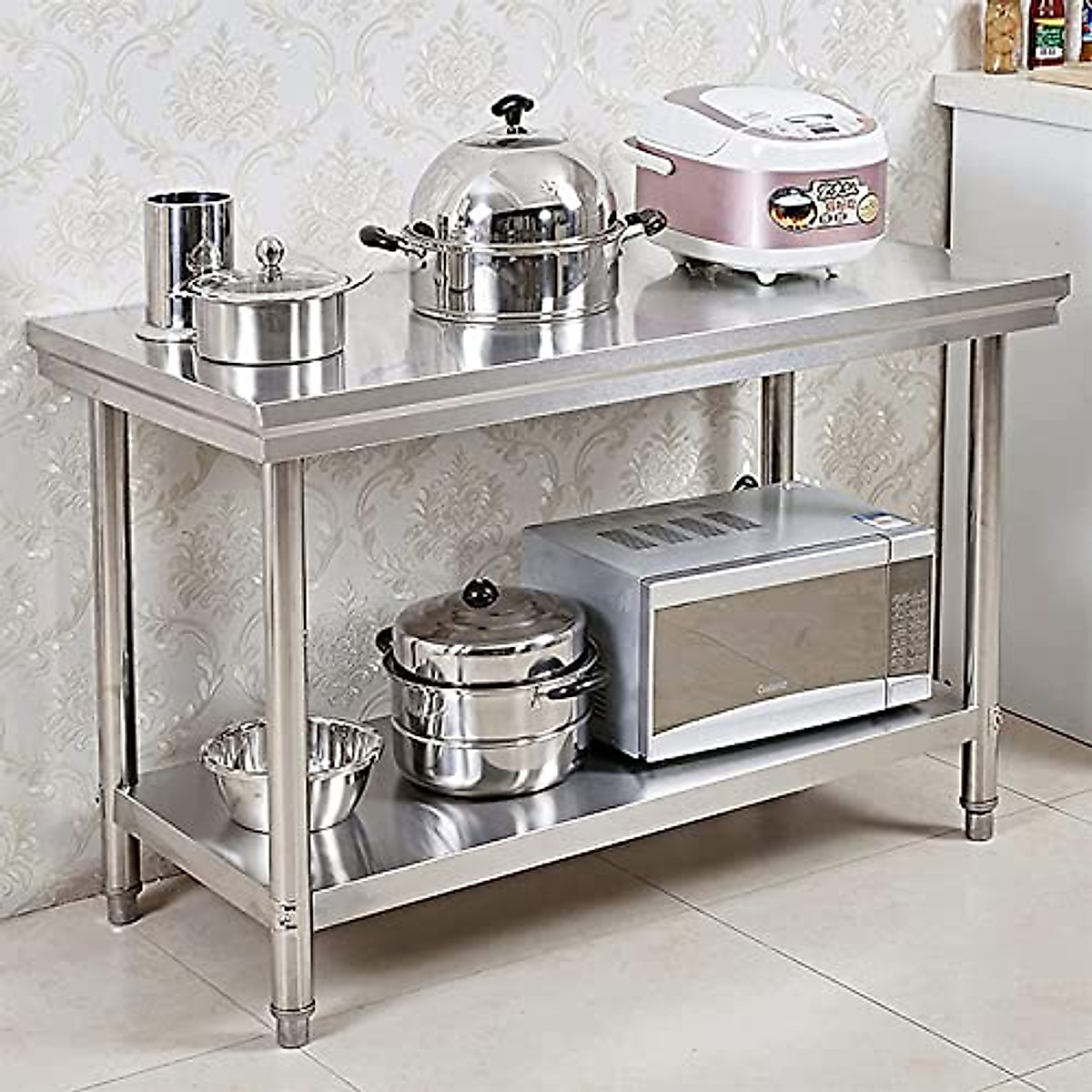 Business Hotel Kitchen Work Catering Table, Kitchen Work Table Stainless Steel Kitchen Prep Food Commercial Grade Metal Scratch Resistent Workbench with Adjustable Table Toot Rack (Size : 80x40x80cm